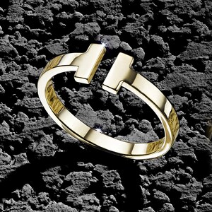 14k Double Bar Ring, Solid Gold Open Front T Ring - Etsy