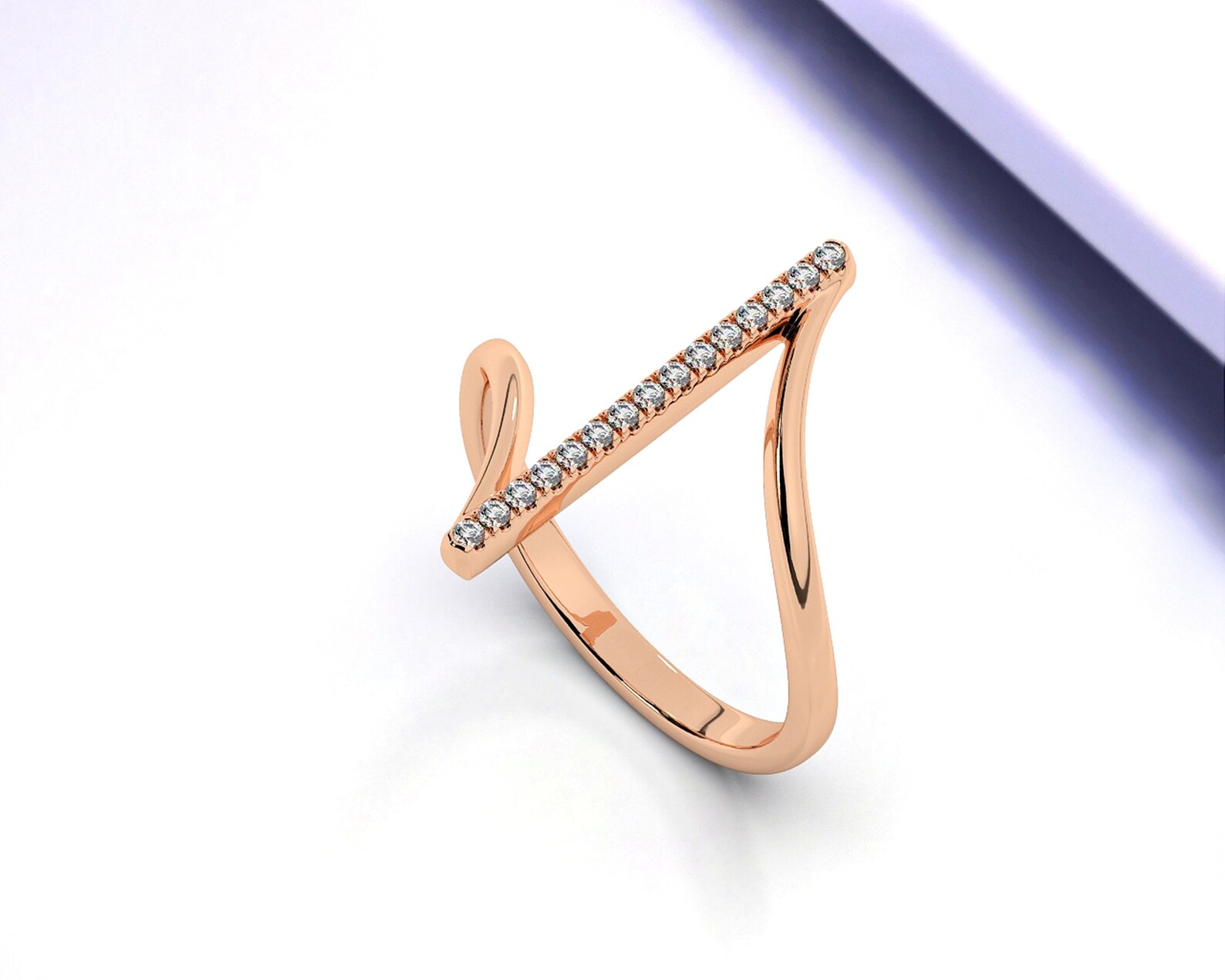 14k Diamond Bar Ring / Vertical Bar Diamond Ring Set With - Etsy