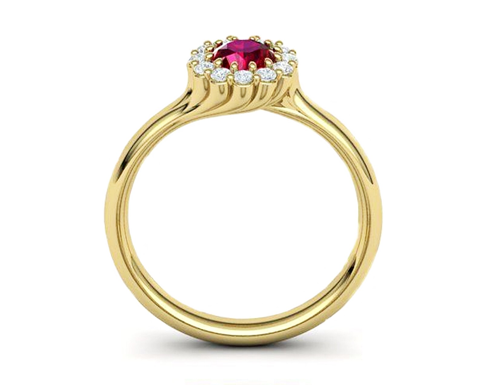 Ruby Diamond Halo Ring / 14k Solid Gold Ruby Engagement Ring - Etsy
