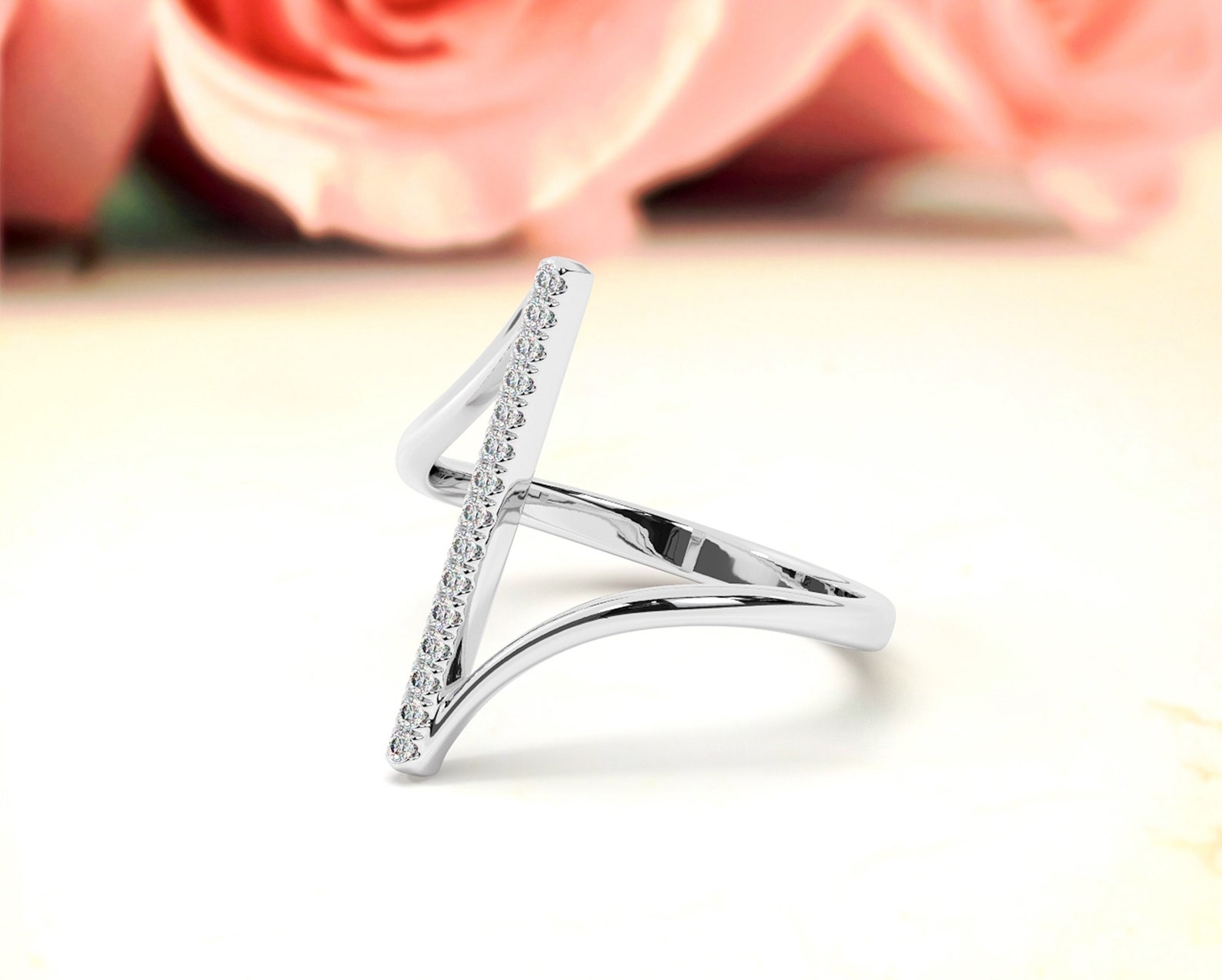 14k Diamond Bar Ring / Vertical Bar Diamond Ring Set With - Etsy