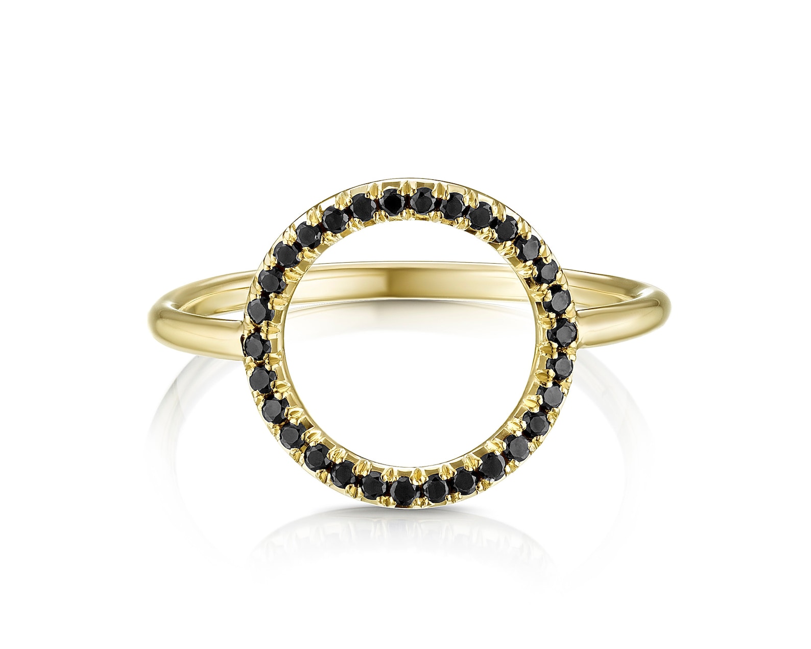 Open Circle Black Diamond Ring Set in 14k 18k Gold Ring - Etsy