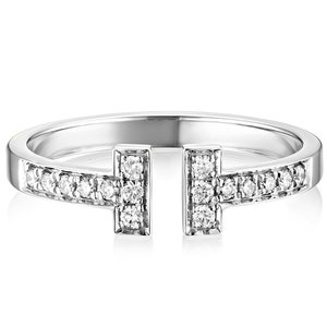 Diamond Double Bar Ring Solid Gold Diamond Open Front T Ring - Etsy