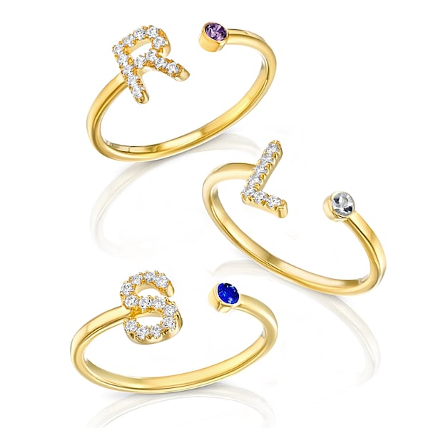 Initial Birthstone Ring - Etsy