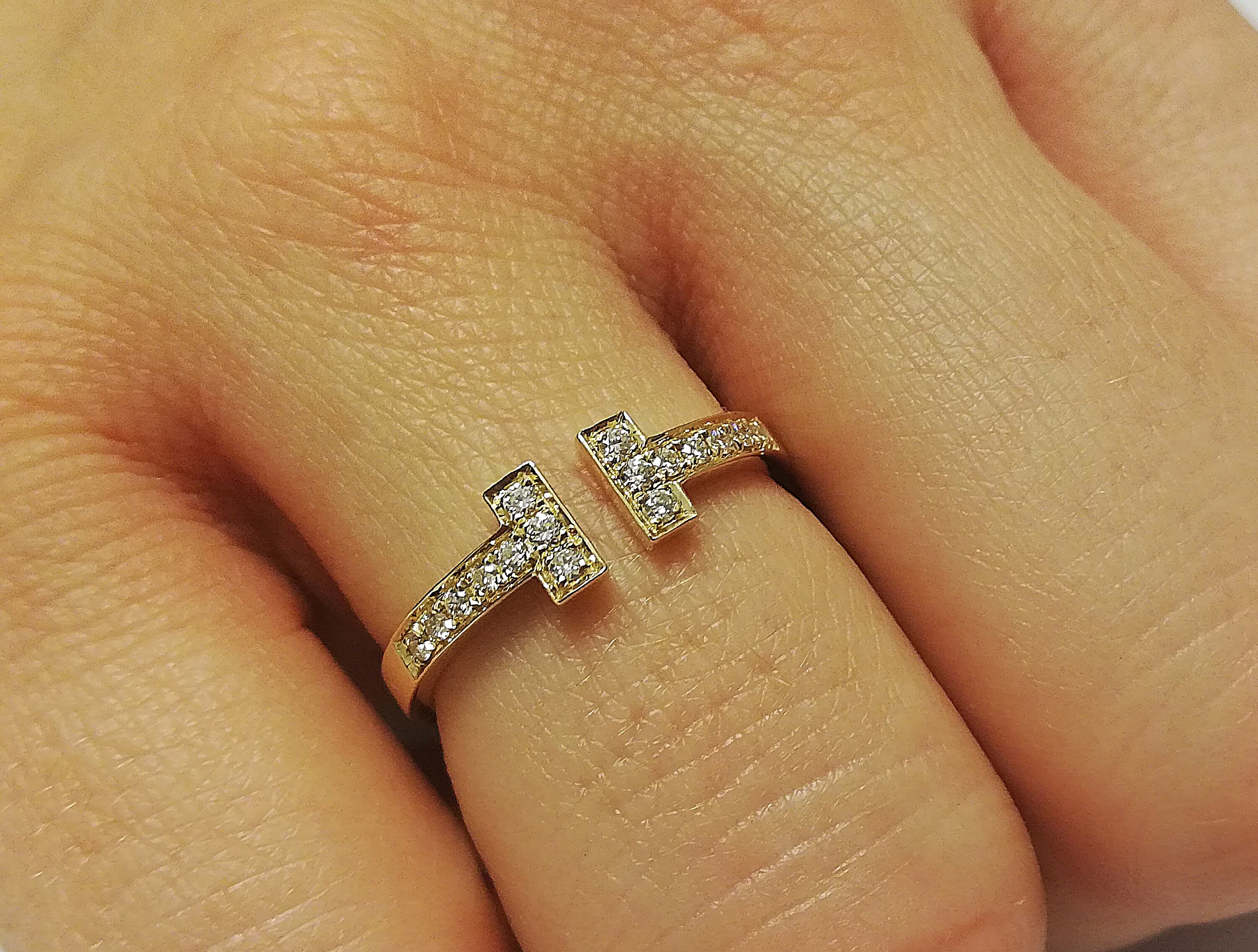 Diamond Double Bar Ring Solid Gold Diamond Open Front T Ring | Etsy