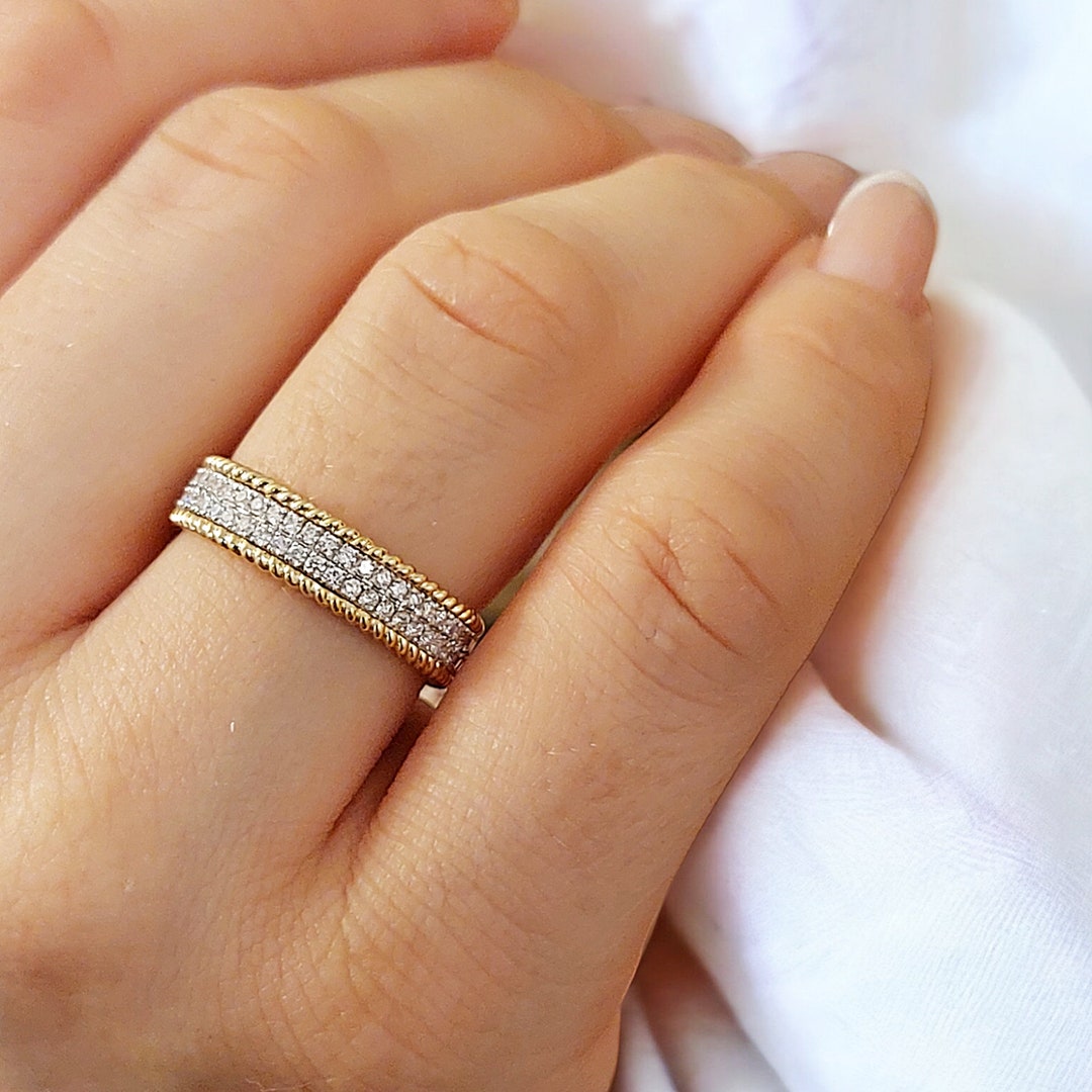 Diamond Full Eternity Band Ring / 14k Full Eternity 2 Row Rope Diamond ...