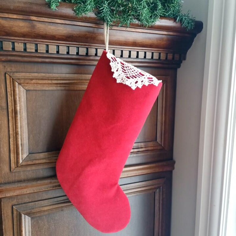 Red Velvet- Type Christmas Stocking, Upcycled Holiday Decor - Etsy