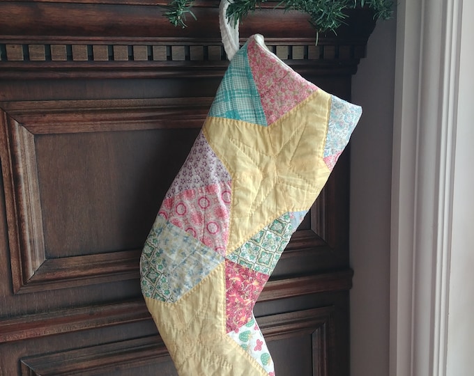 Shabby Quilted Stocking in Pastel Colours, Christmas Stocking in Pink ...