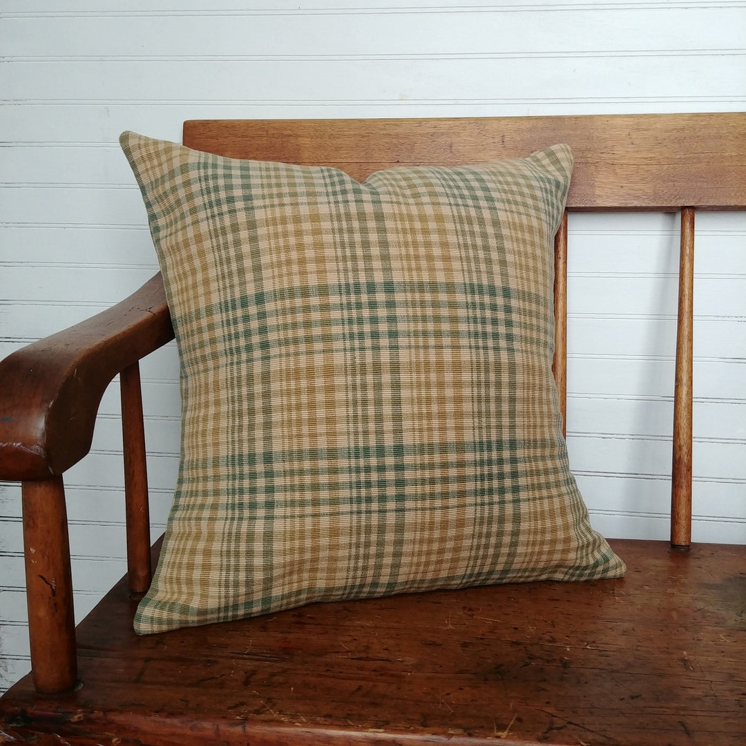 Sage Green and Gold Plaid Pillow Cover, Rustic Cushion Cover in Tartan ...