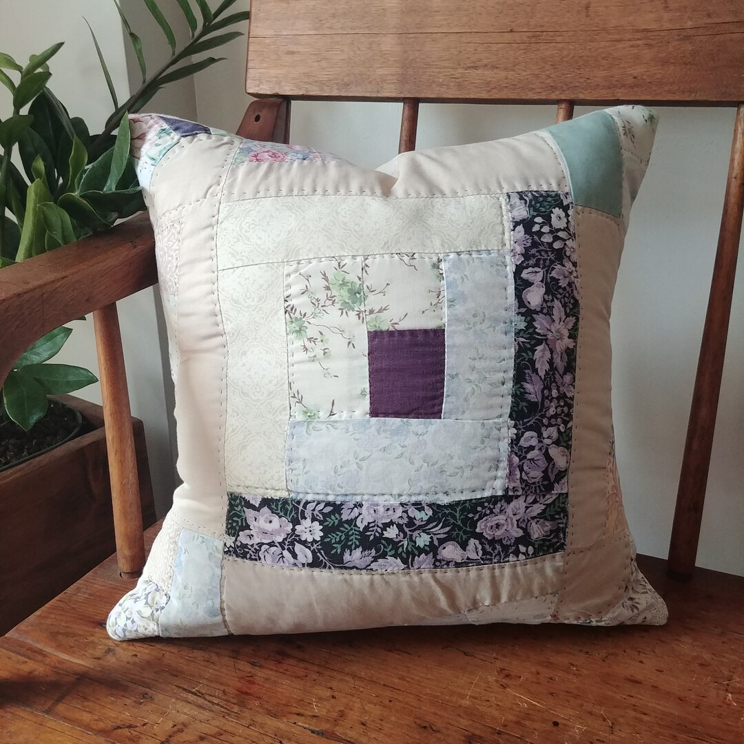 Quilt Pillow Cover in Log Cabin Pattern, Plum and Tan - Etsy