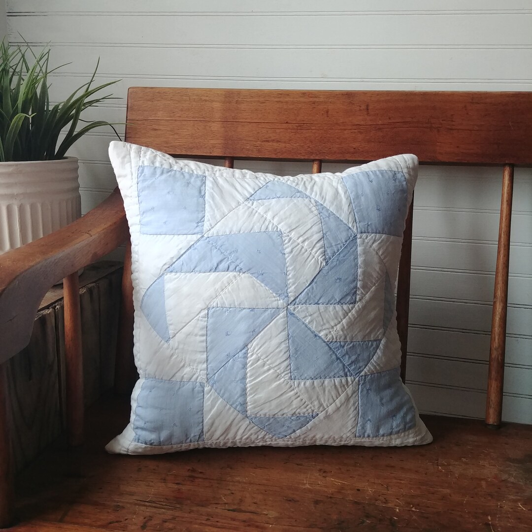 Shabby Quilt Pillow Cover, Blue and White Vintage Patchwork Pillow - Etsy