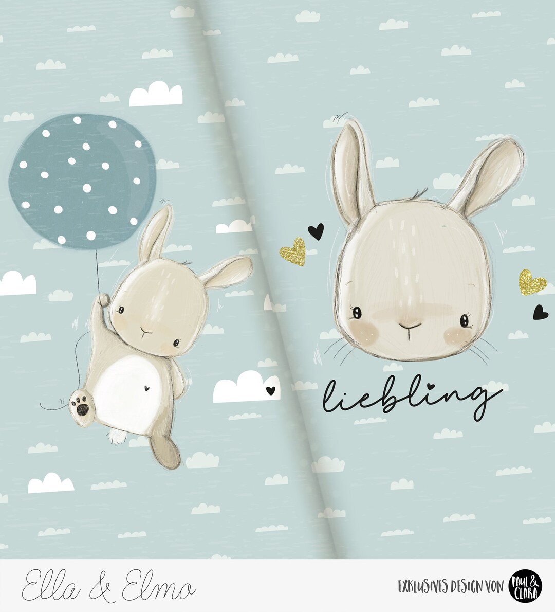 Birthday Ella Panel Mint With Glitter Hearts organic Jersey - Etsy