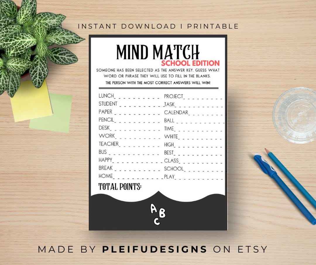 Mind Match Game - School-themed Printable Memory Game for Kids - Etsy