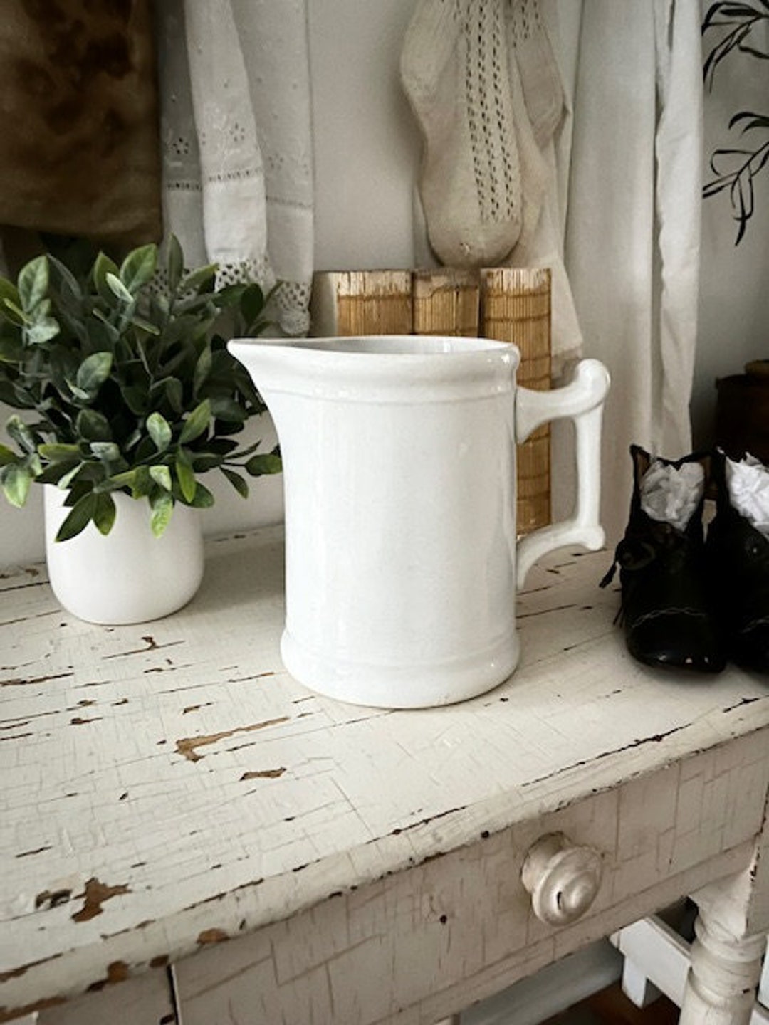 Antique White Ironstone Milk Pitcher. Country Farmhouse 1930s Milk ...
