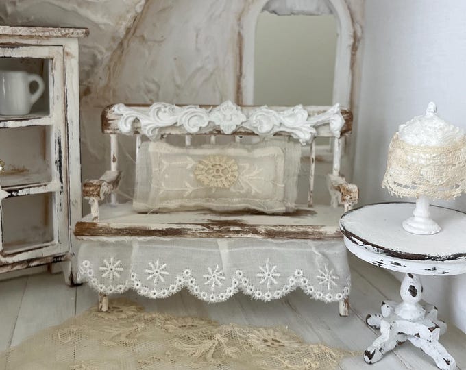 Cottage Miniature Dollhouse Bench. Wooden Shabby Mini Bench. Aged ...