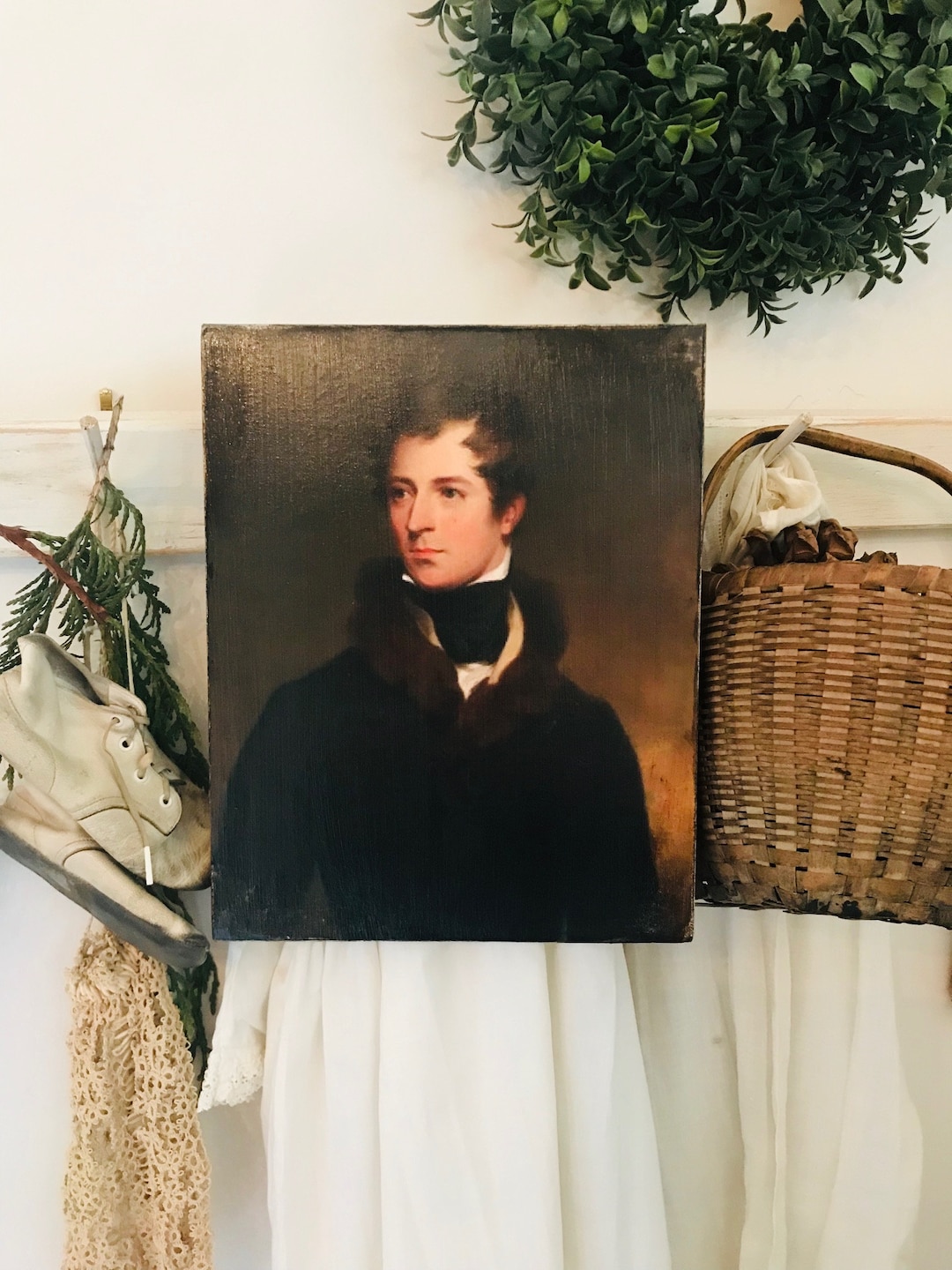 Old Century Handmade Portrait on Canvas. Wall Art. Country Primitive ...