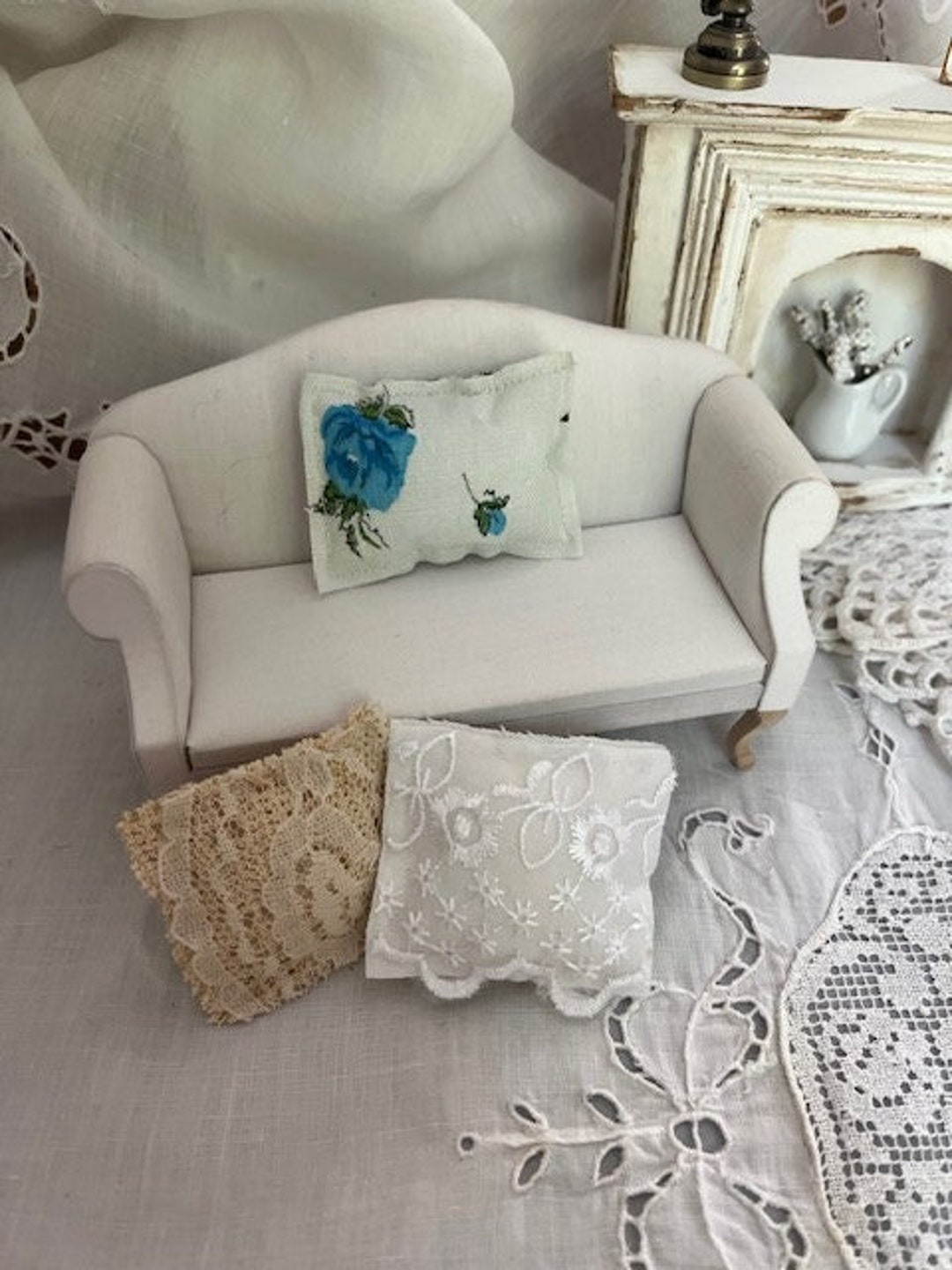 Set of Three Miniature Pillows. Handmade Lace Mini Dollhouse Pillows ...