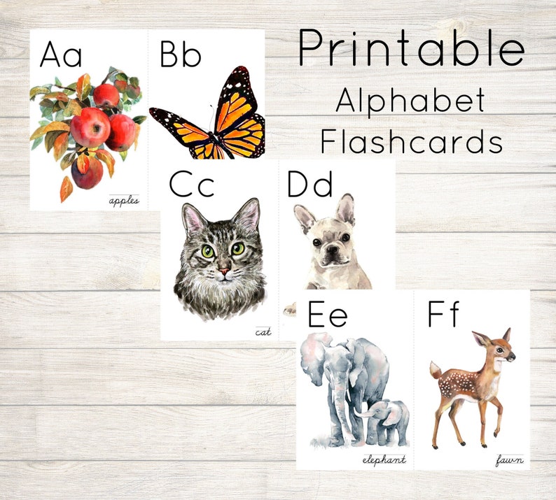 Early Learning Printable Alphabet Flashcards Watercolor Art Nature ...