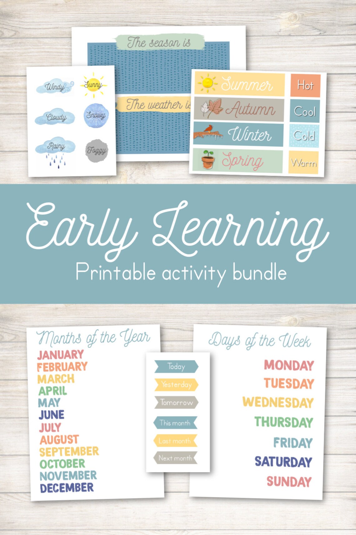 Preschool Learning Charts: Weather, Calendar, Seasons (digital Download ...