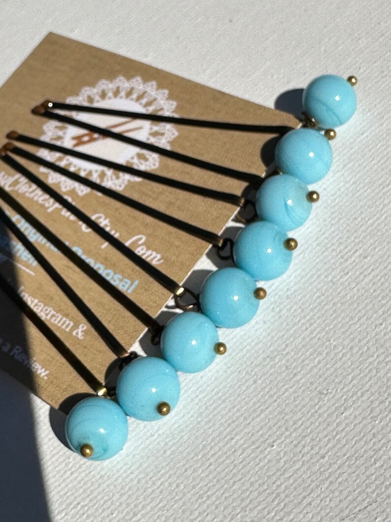 Set of 8 Turquiose Bobby Pins, Friendship Gift, Blue Beaded Bobby Pins ...