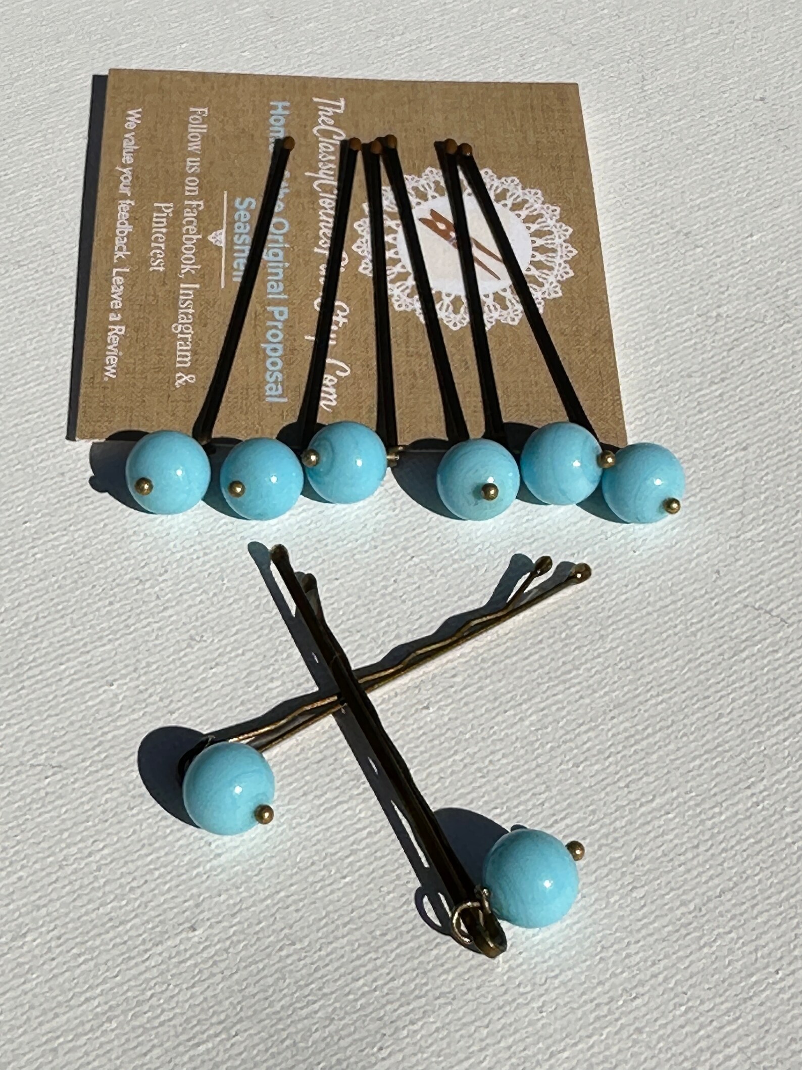 Set of 8 Turquiose Bobby Pins, Friendship Gift, Blue Beaded Bobby Pins ...