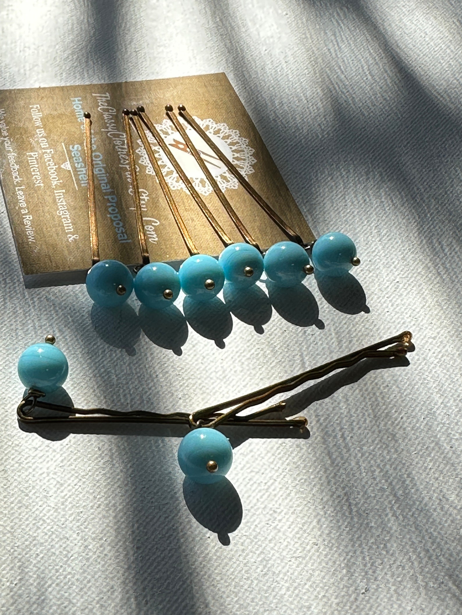 Set of 8 Turquiose Bobby Pins, Friendship Gift, Blue Beaded Bobby Pins ...