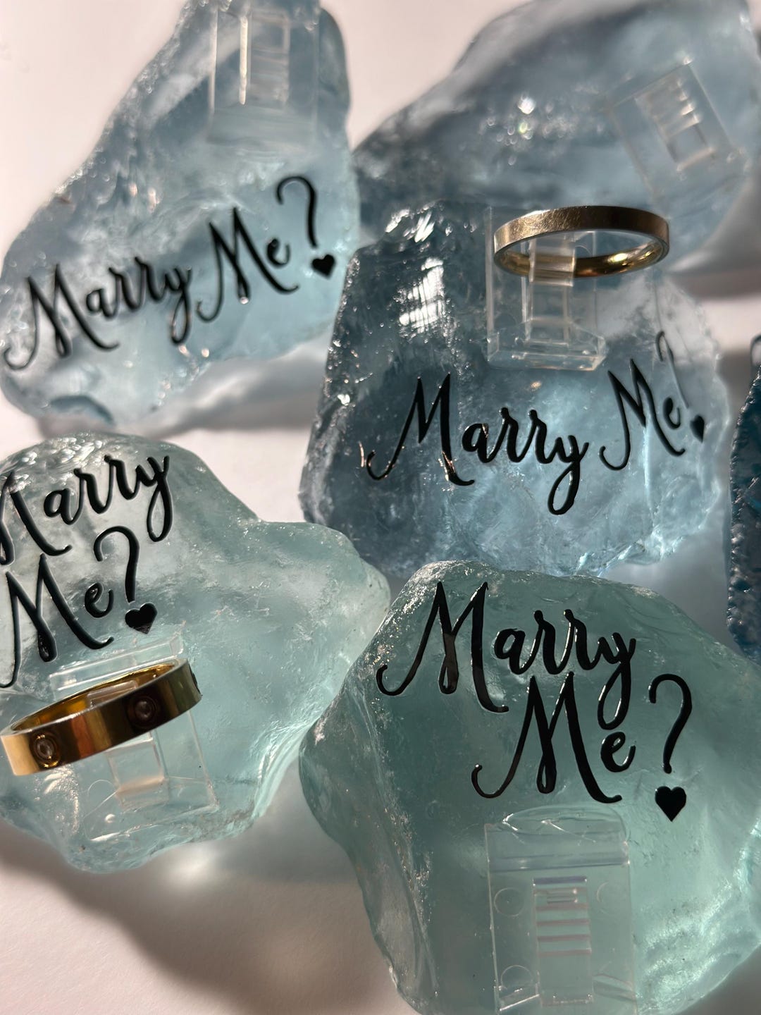 Beach Glass Proposal Ring Holder: Teal Recycled Glass, "marry Me" - Etsy