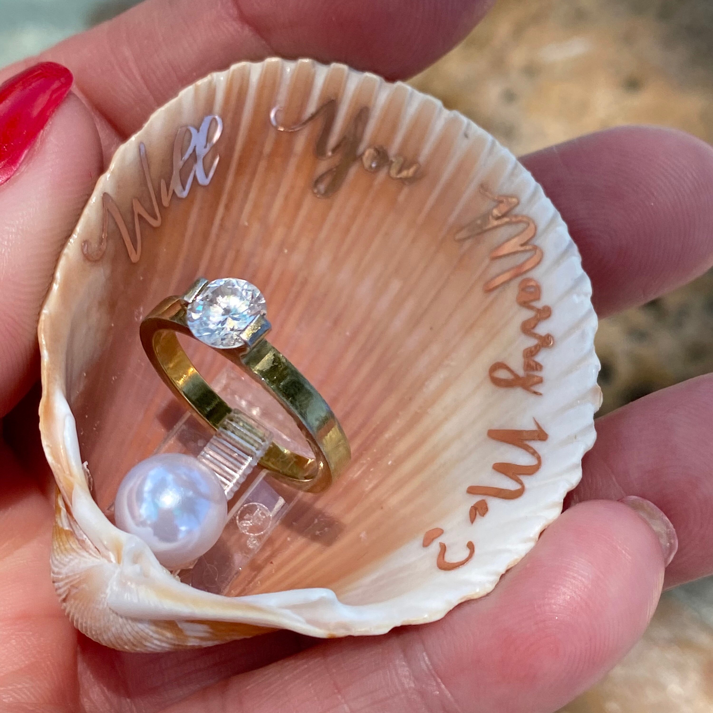 Beach proposal ring holder seashell ring holder proposal | Etsy