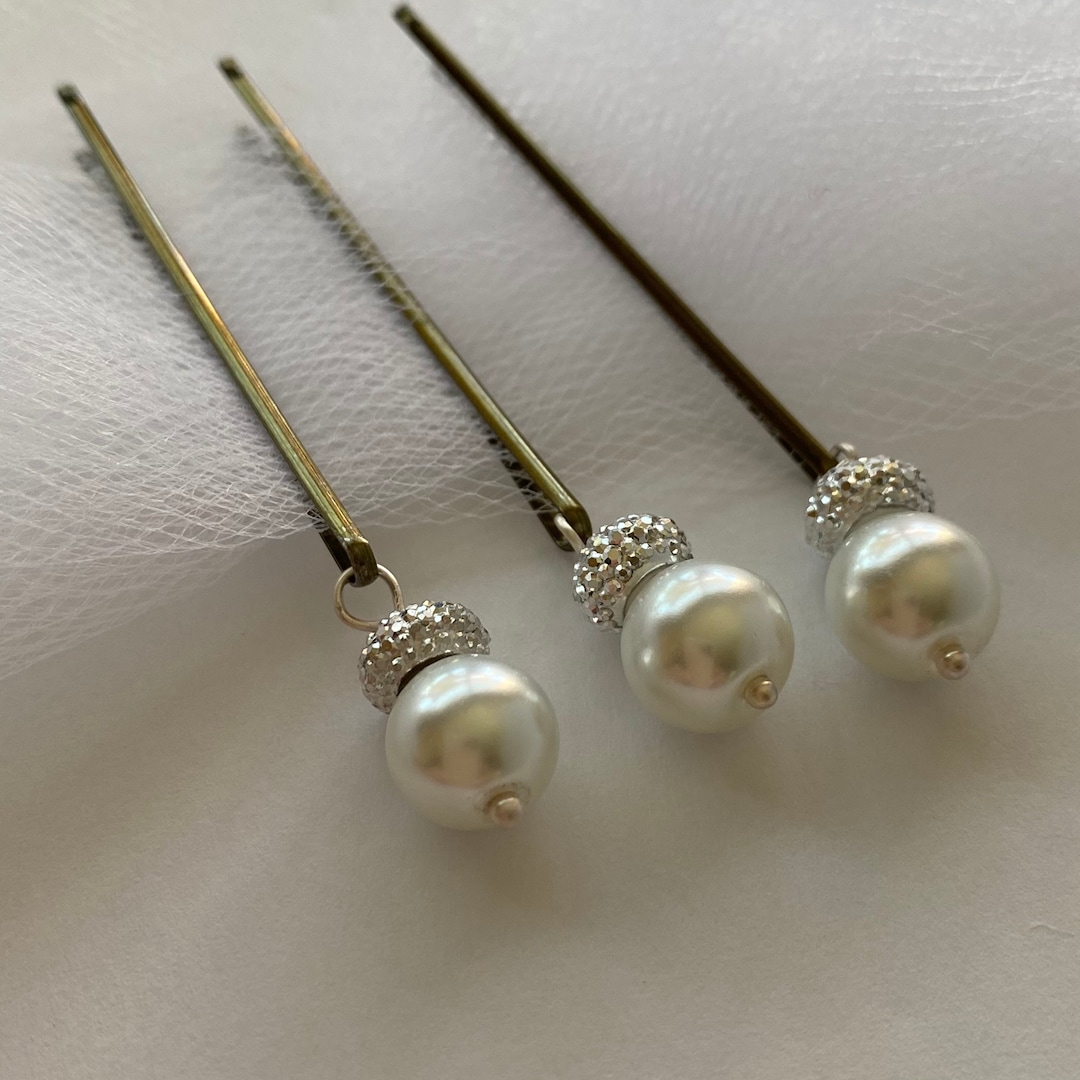 8 Large Pearl Diamond Crown Bobby Pins,bridal 10 Mm Pearl Bobby Pin ...