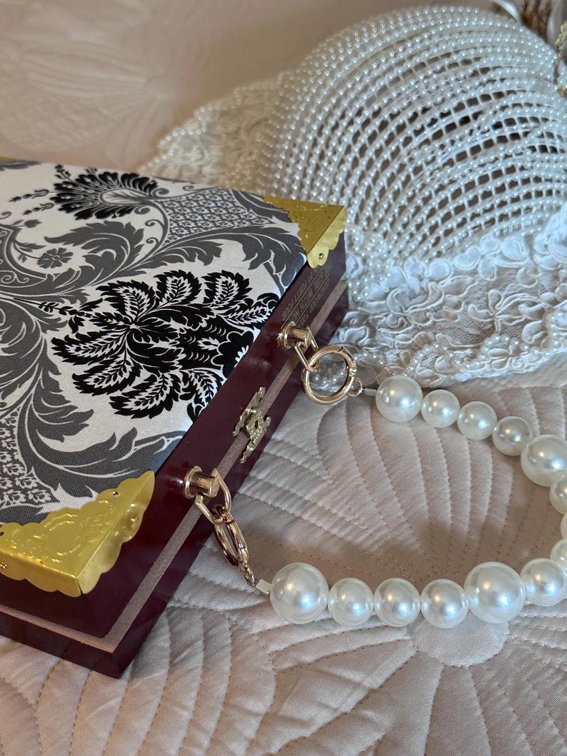 Handmade Cigar Box Purse, Black White Paisley Fabric, Pearl Handle - Etsy