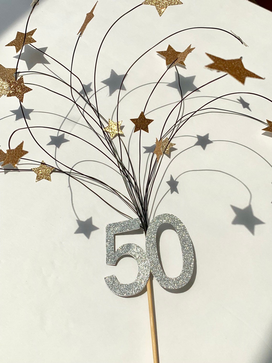 50 Fireworks Cake Topper/golden Stars Cake Topper/fifty Cake - Etsy