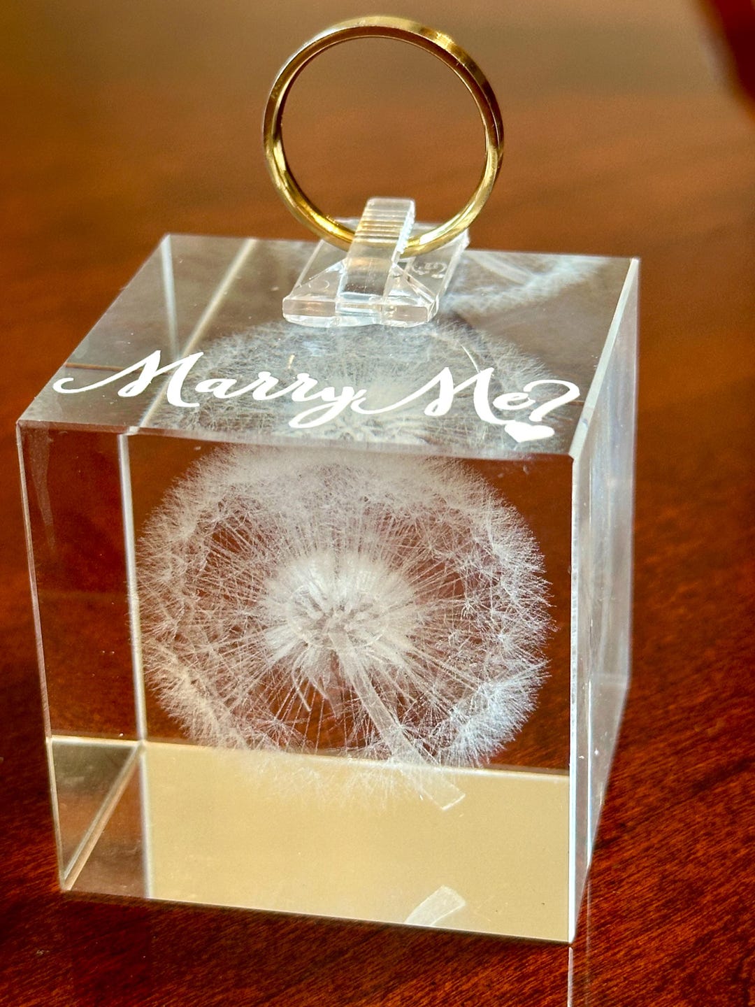 Crystal Dandellion Cube for Proposal, Marry Me, Glass Proposal Ring Box ...