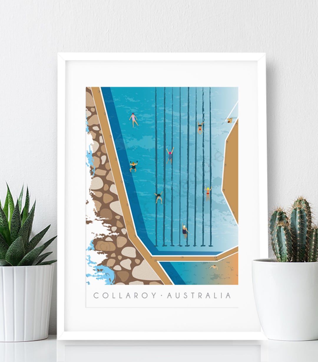 Collaroy Beach, Australia Poster, Aerial Ocean Pool Illustration: Art ...