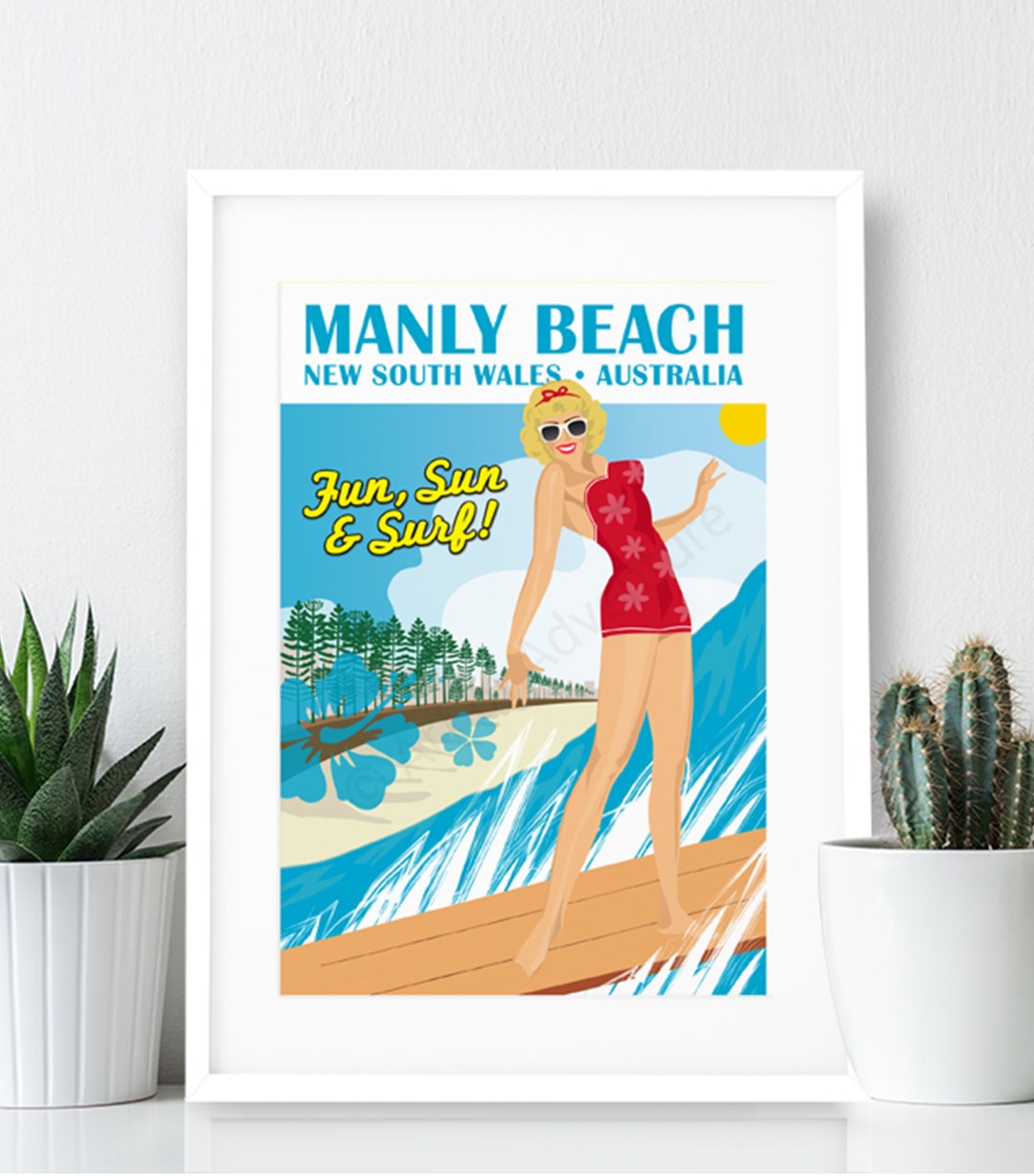 Blonde Surfer Girl – Manly Beach Poster / A3 Print / Australia / Travel ...