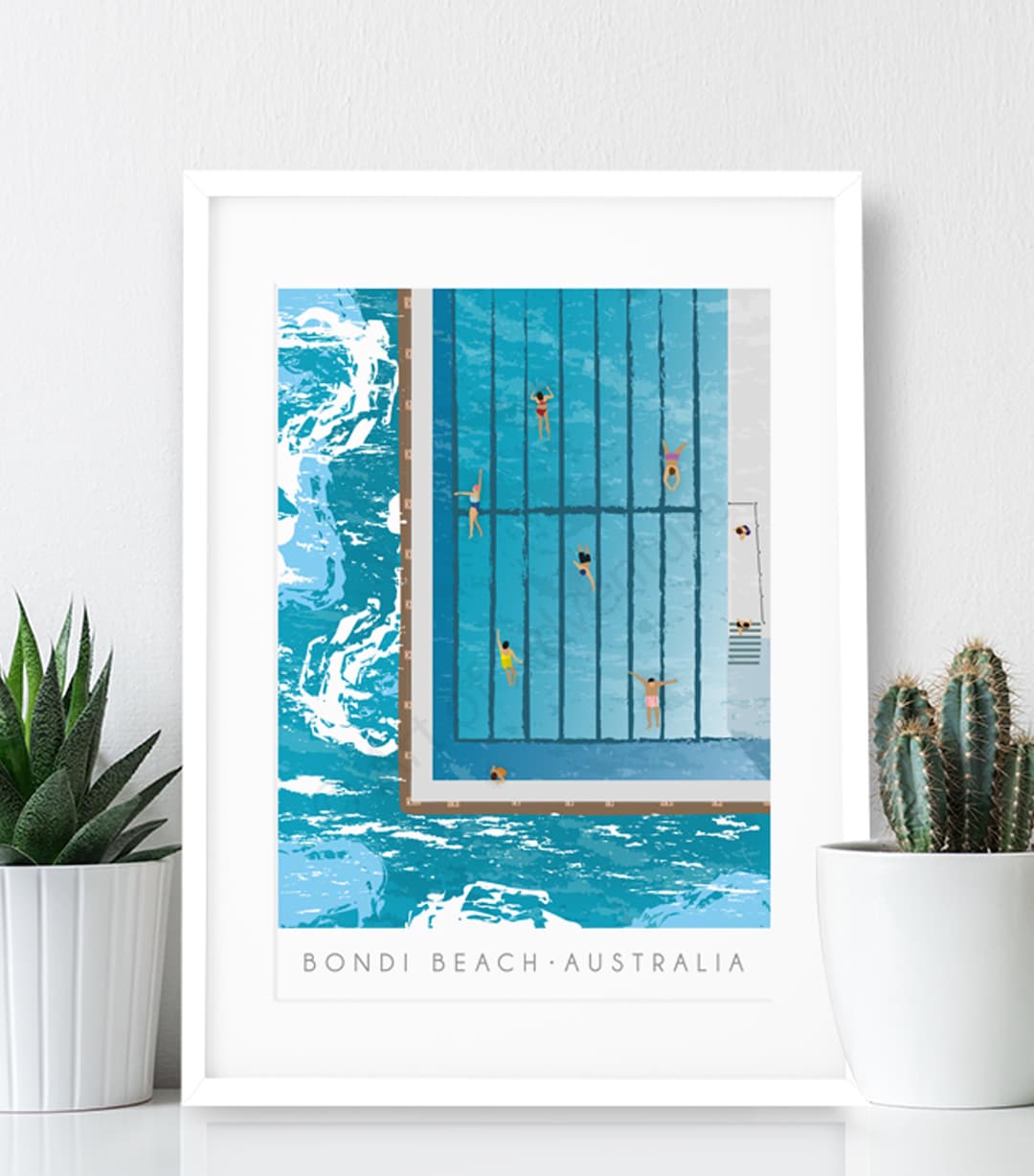 Bondi Beach, Australia Poster, Aerial Ocean Pool Illustration, Icebergs ...