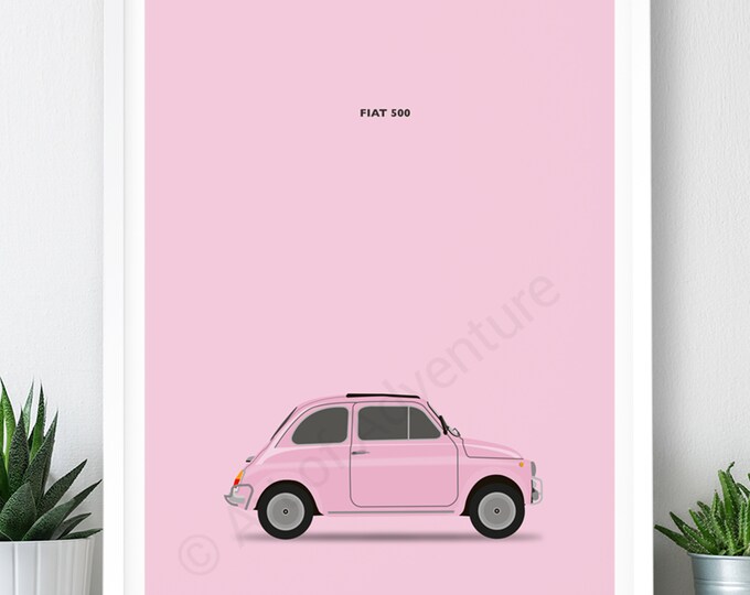 Fiat 500 Pink Large Poster / A2, A1, A0 Print / Car Poster / Car Print ...