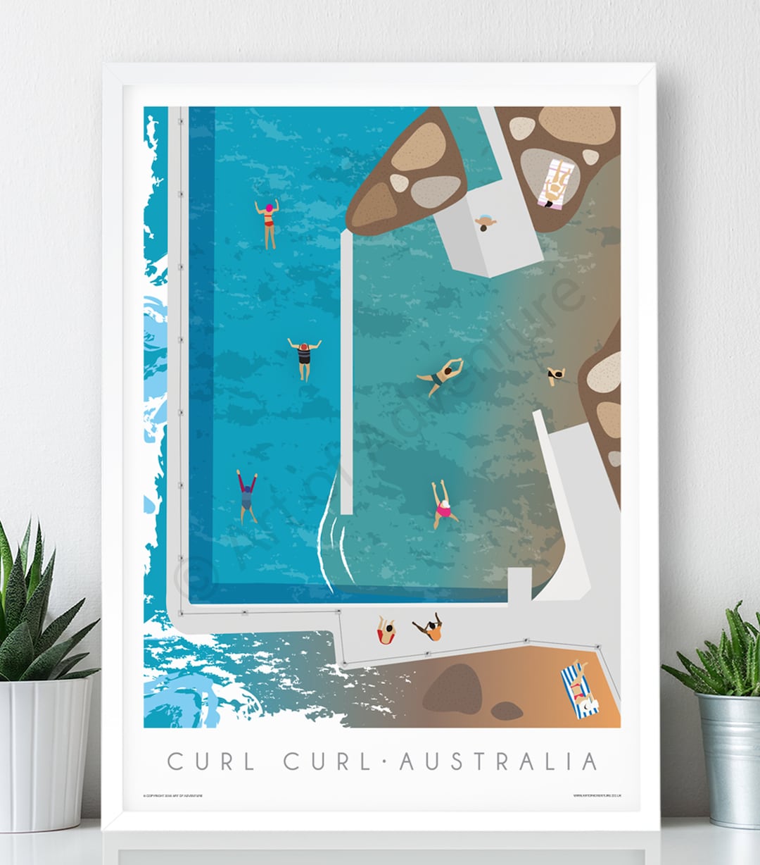 Curl Curl, Australia Poster, Aerial Ocean Pool Illustration: Art Print ...