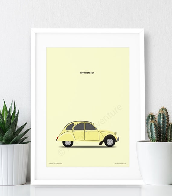 Citroen 2CV Yellow Poster / A3 Print / Car Poster / Car Print | Etsy