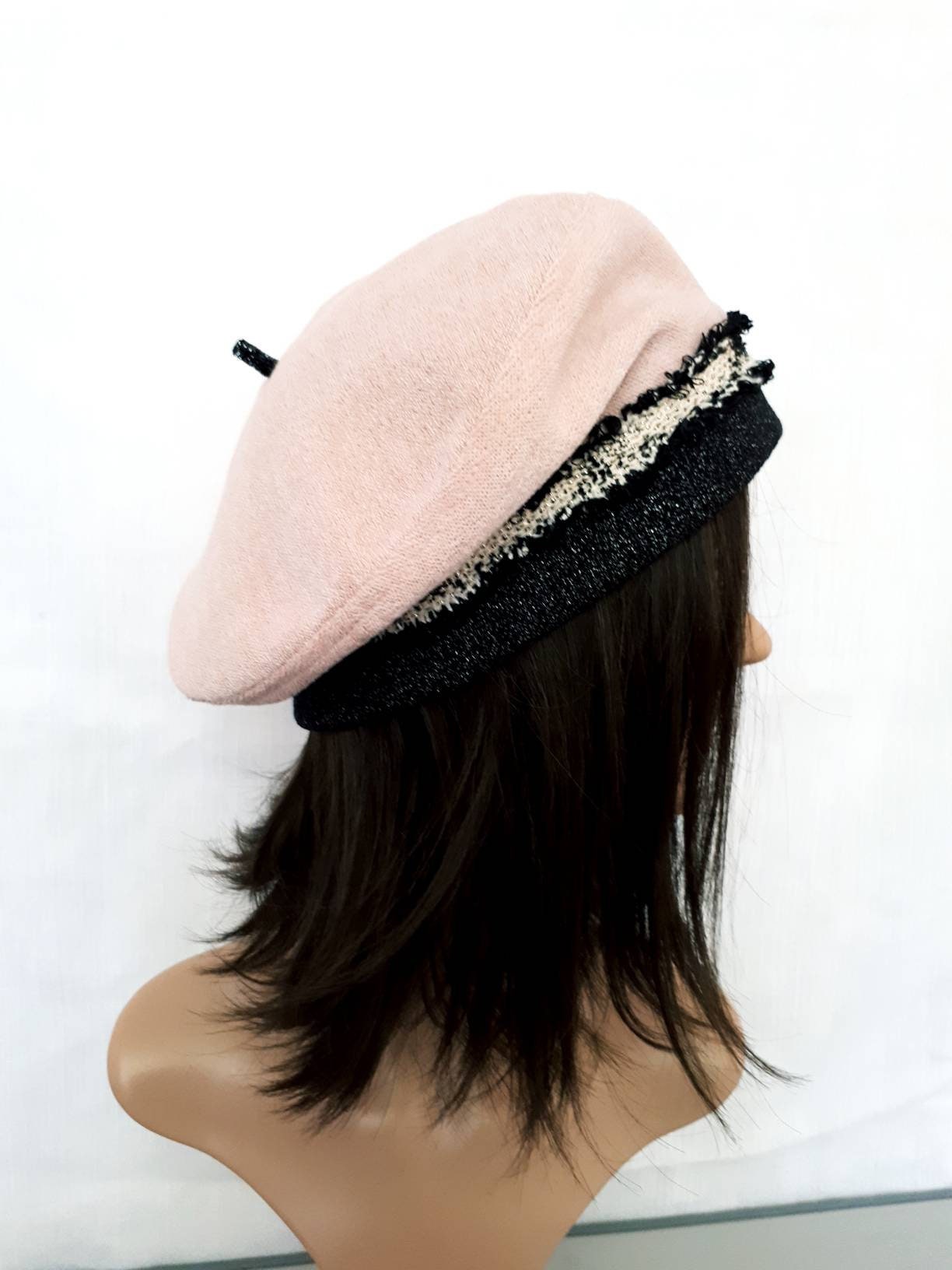Boina rosa, boina trenzada de tweed, boina chic, boina francesa, boina ...