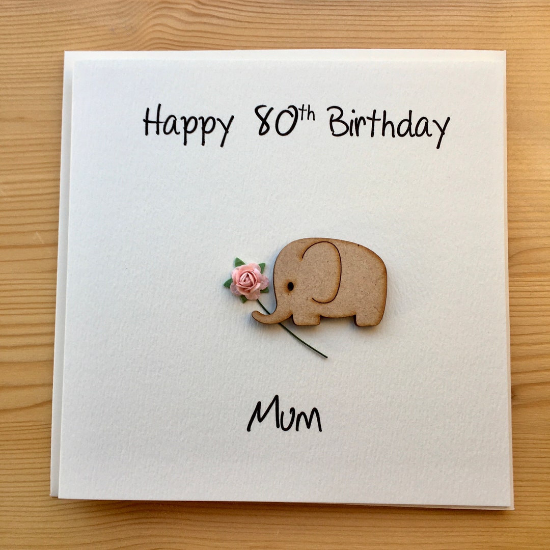 80th Birthday Card Mum Elephant - Etsy