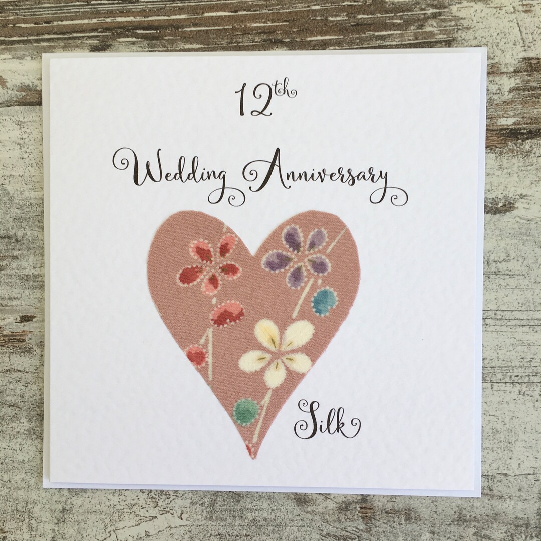 12th Anniversary Card silk Twelve Years Marriage Twelfth Wedding Wife ...