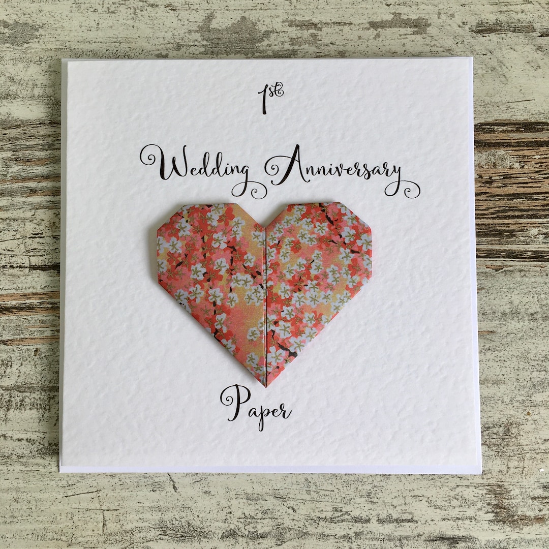 1st Wedding Anniversary Card Paper 1st Anniversary Card Origami Heart ...