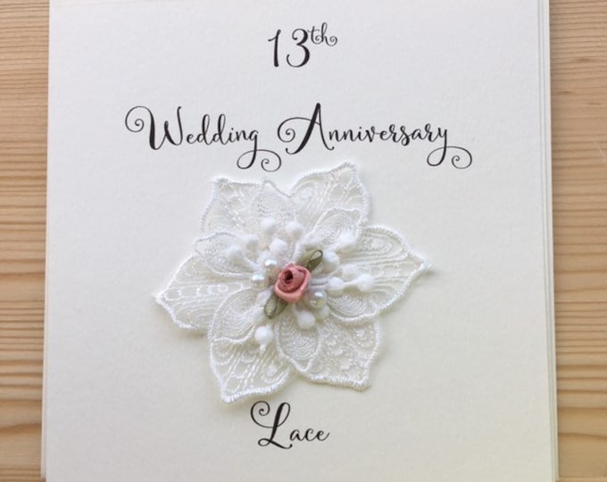 13th Anniversary Card - Lace - Wedding Anniversary- 13 Years Marriage ...