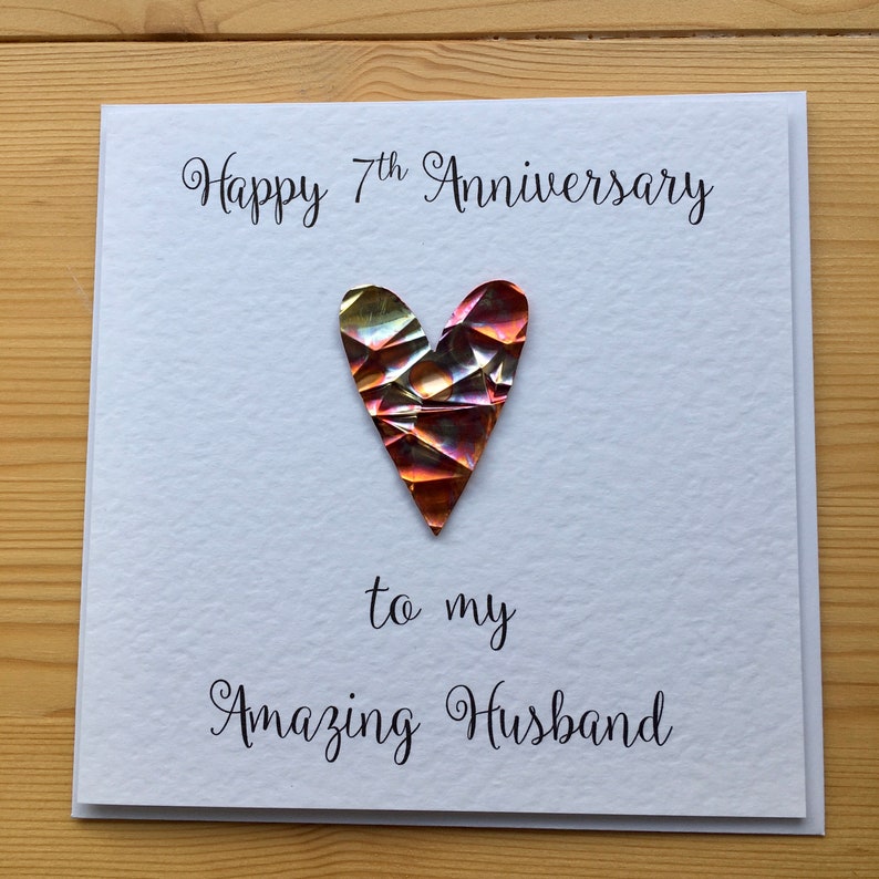 7th Anniversary Card Real Copper 7 Wedding Anniversary Etsy UK