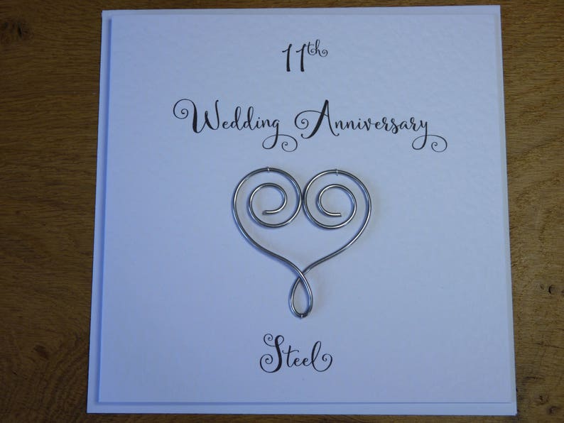 11th wedding anniversary card steel heart eleven years | Etsy
