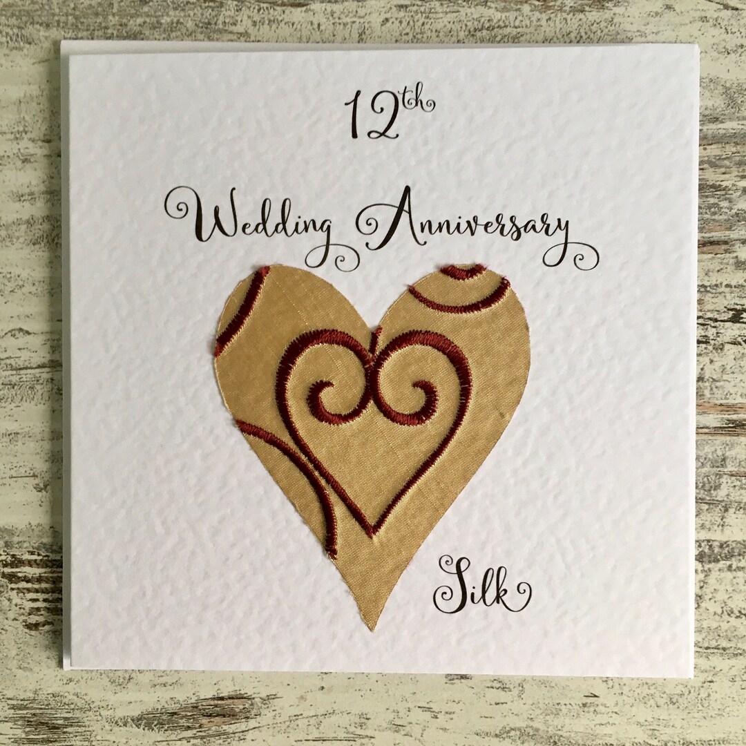 12th Anniversary Card silk Twelve Years Marriage Twelfth Wedding ...