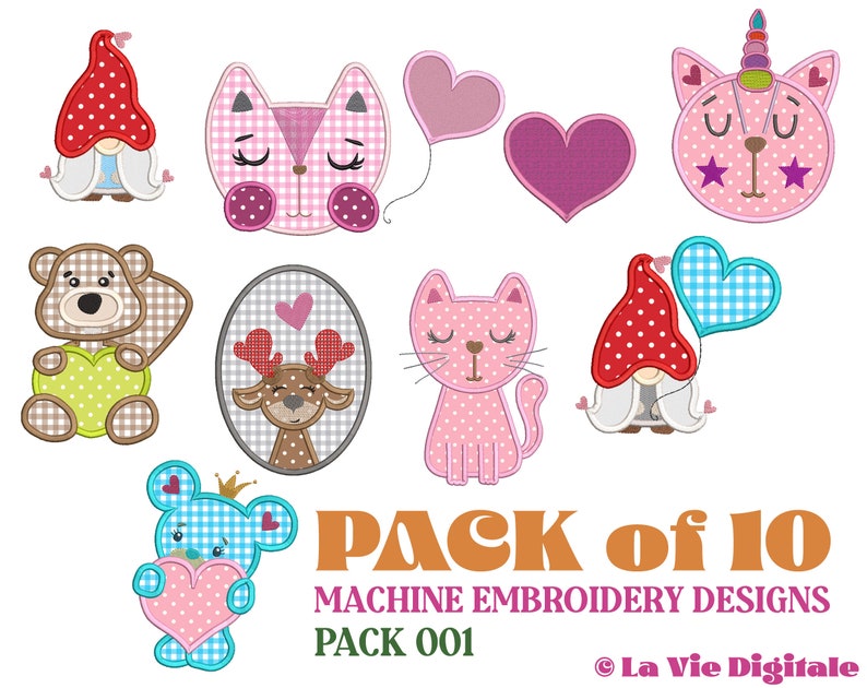 Embroidery Applique Design Bundle - Cute Kittens Embroidery Applique ...