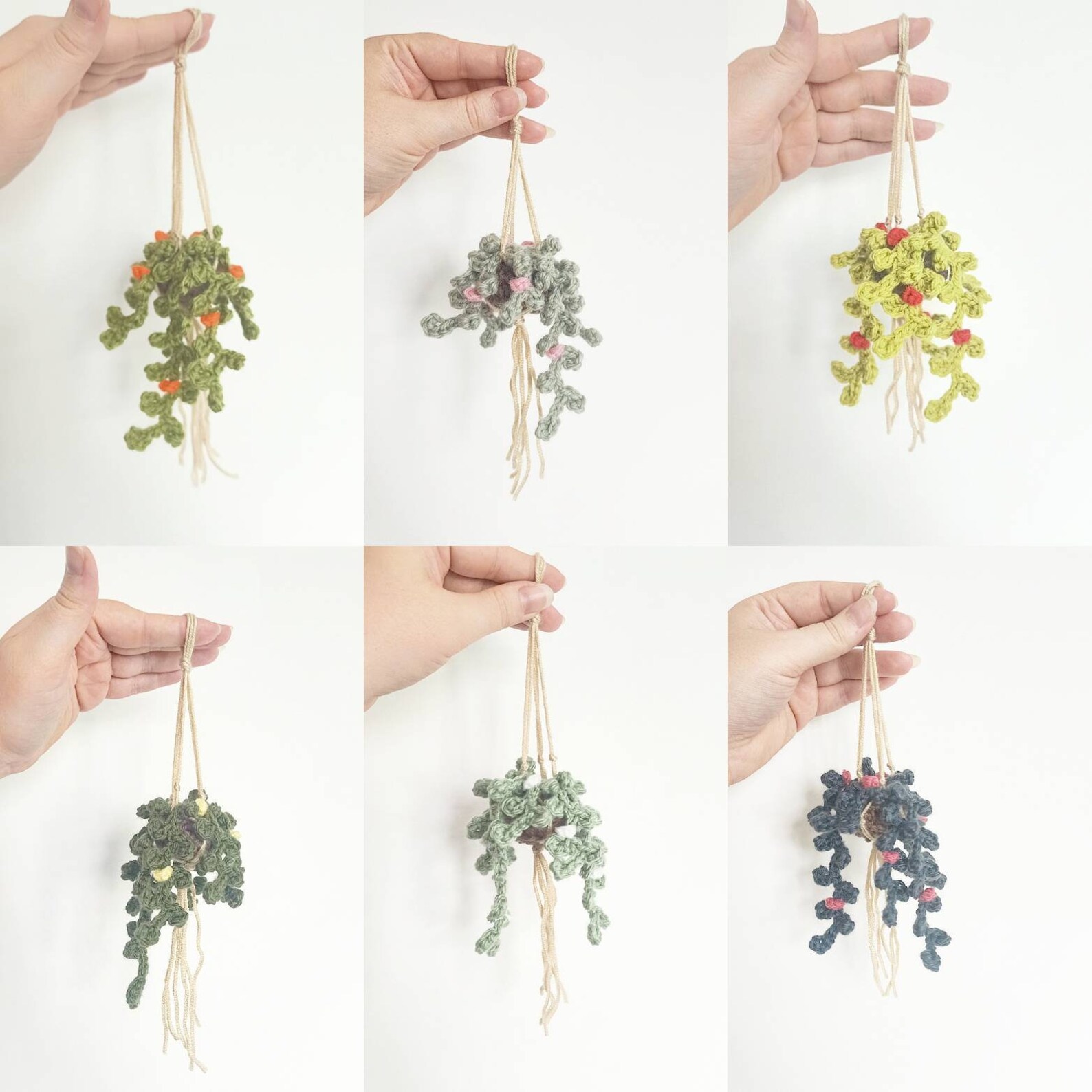 Mini Crochet Hanging Flower Planter - Cute Succulent Plant With Macrame ...