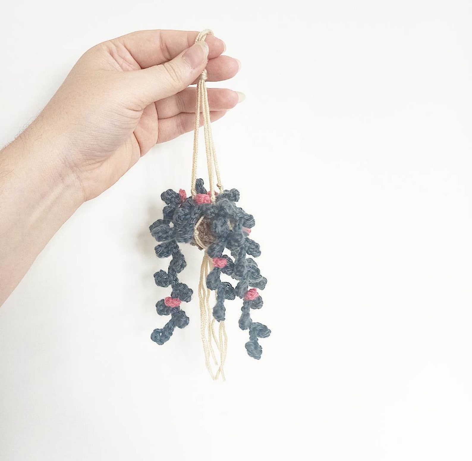 Mini Crochet Hanging Flower Planter - Cute Succulent Plant With Macrame ...