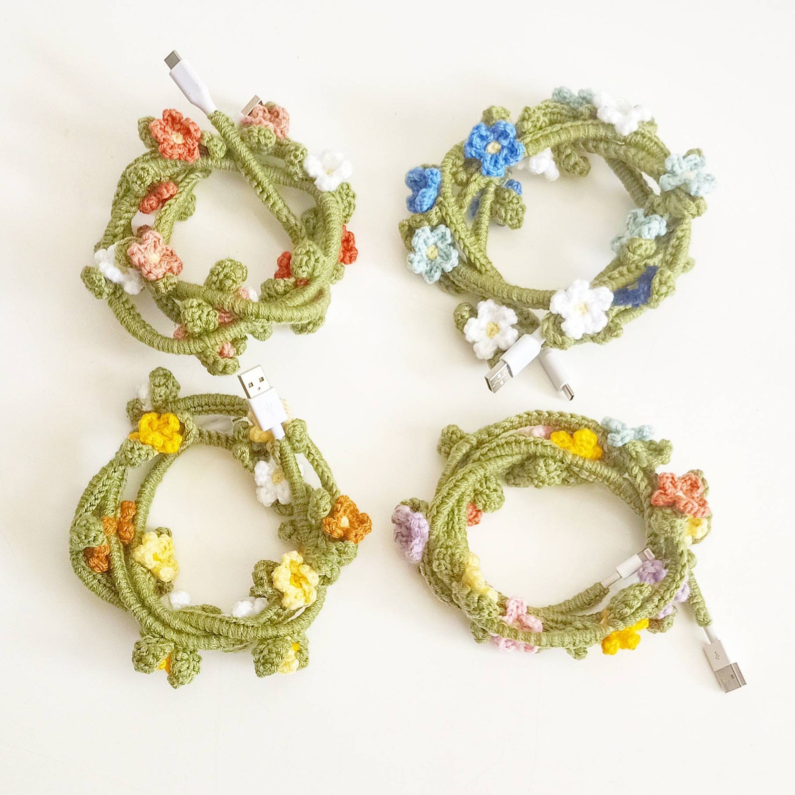 Pink Crochet Flower Vine Charger Cable, iPhone Lightning / USB C ...