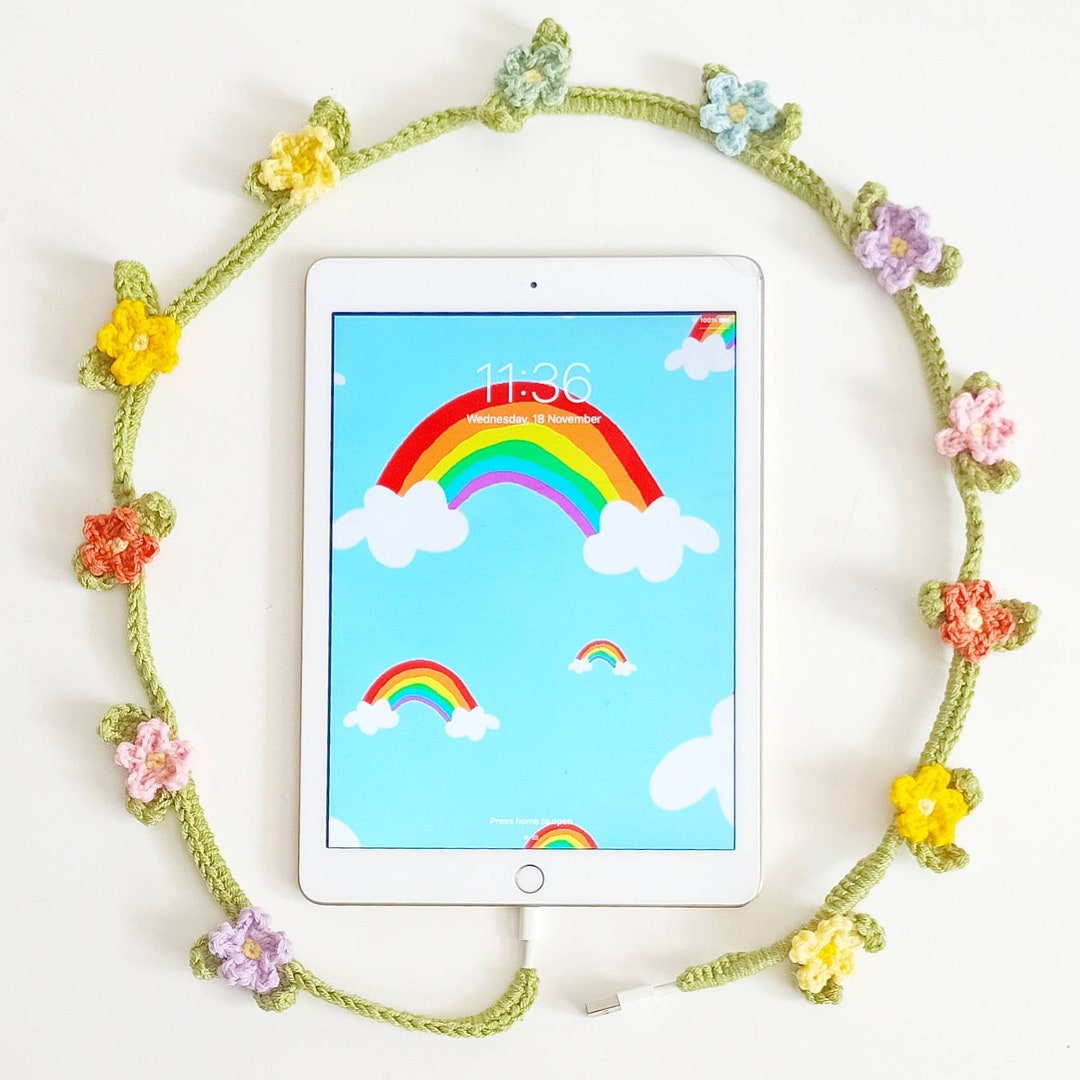 Rainbow Crochet Flower Vine Charger Cable, iPhone Lightning / USB C ...